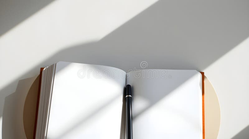 Open Notebook with Pen, Sunlight, and Shadow Creating a Minimalist ...