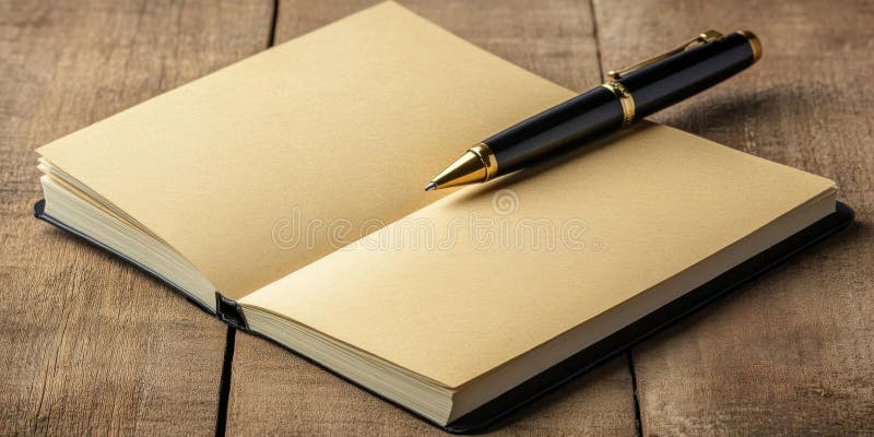 Open Notebook and Pen on Wooden Desk for Writing Down Ideas on Paper ...