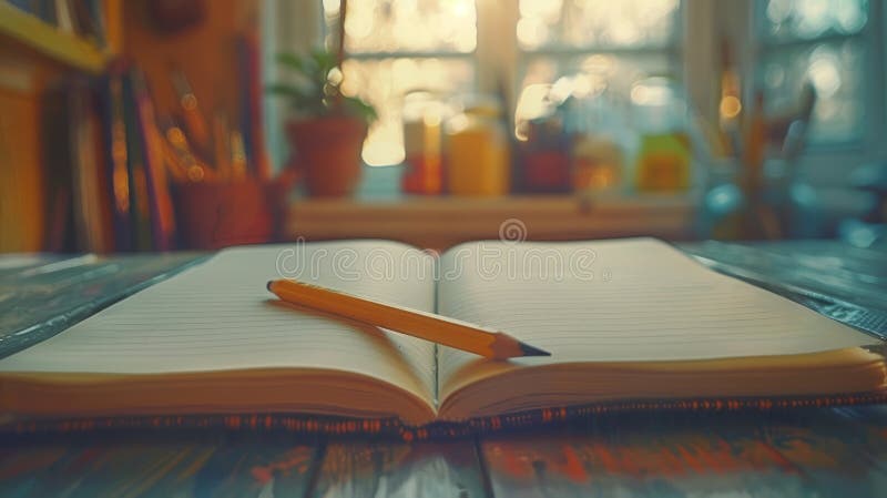 Open Notebook with a Pencil on a Desk Stock Photo - Image of homework ...