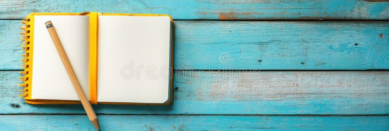 Open Notebook with Pencil Placed on a Bright Wooden Desk in a Spacious ...