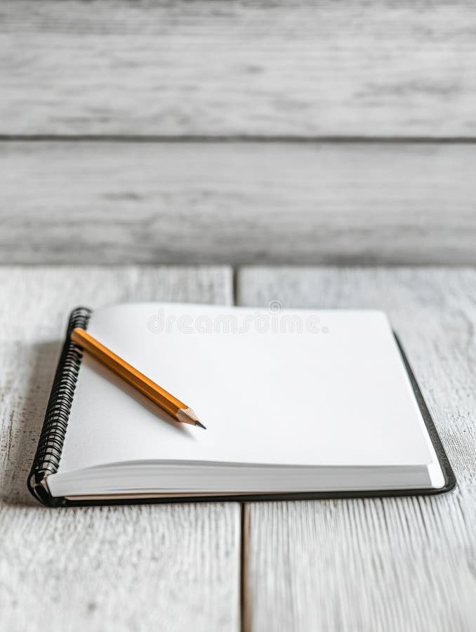 Open Notebook with a Pencil Ready for Ideas on a Bright Wooden Desk in ...