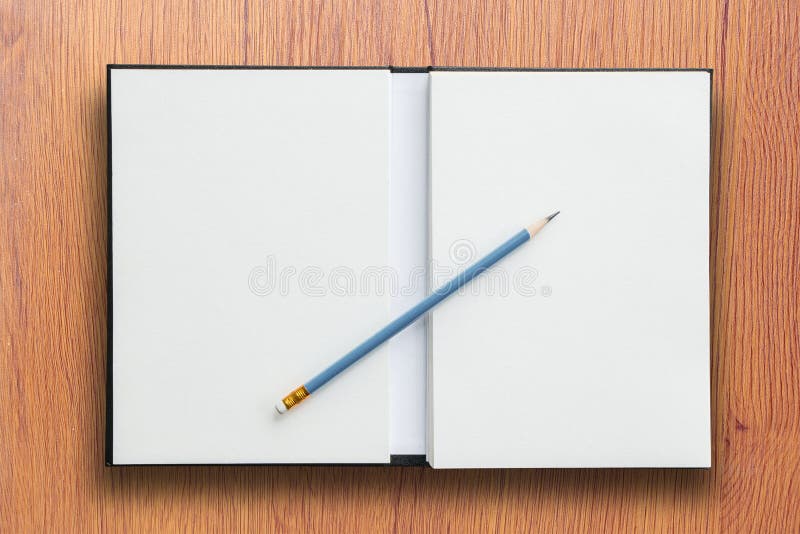 Open notebook with pencil stock image. Image of copyspace - 100051903