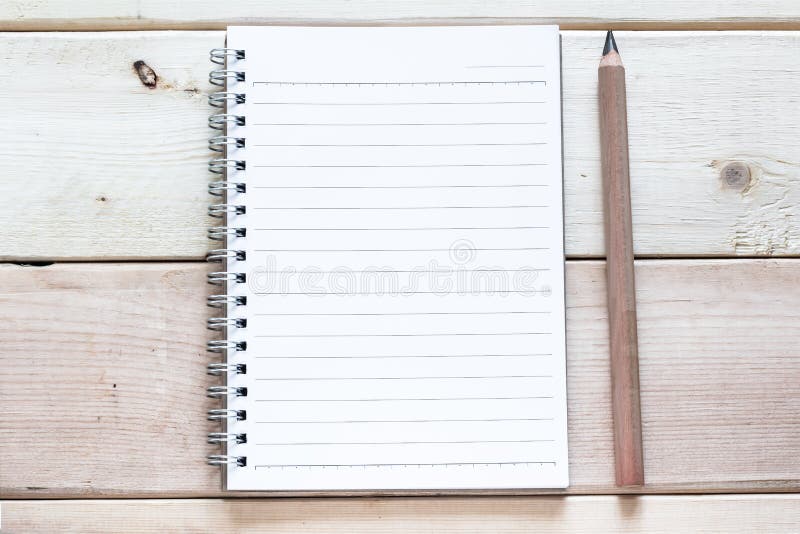 Open Notebook , Pencil and Eyeglasses on Wood Table Stock Photo - Image ...