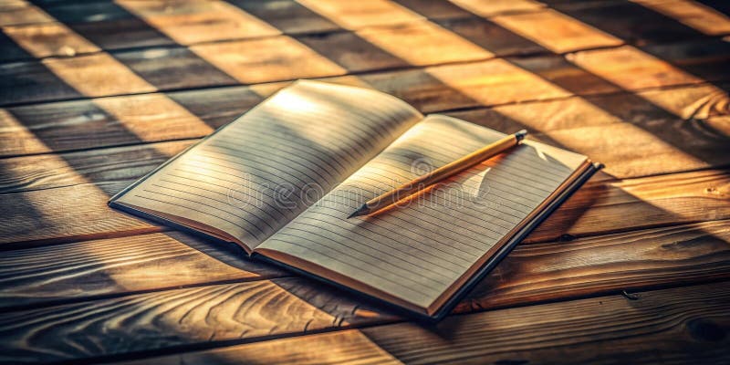 Open Notebook and Pencil on Wooden Surface in Sunlight. Generative AI ...
