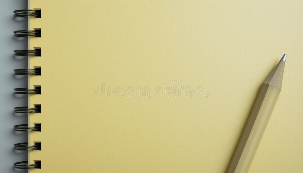 Open Notebook with Pencil on a Yellow Page for Writing Stock ...