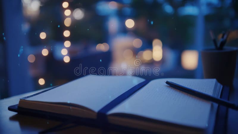 Open Notebook Receiving Falling Digital Data by Night Stock Footage ...