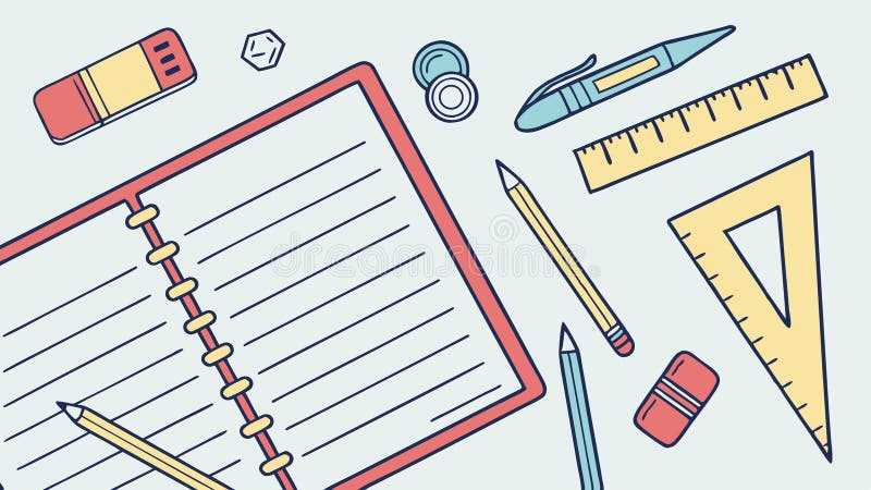 Open Notebook with Rulers, Pens, and School Essentials for Study ...