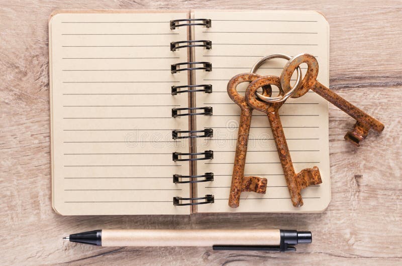 Open Notebook and Rusty Keys, Text Space Stock Photo - Image of spiral ...