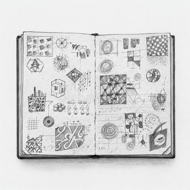 Open Notebook with Scribbled Ideas, Simple Pencil Stock Illustration ...