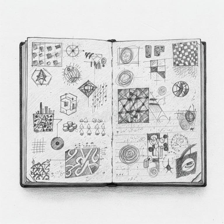 Open Notebook with Scribbled Ideas, Simple Pencil Stock Illustration ...