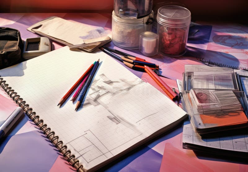 Open Notebook and Several School Supplies Stock Image - Image of white ...