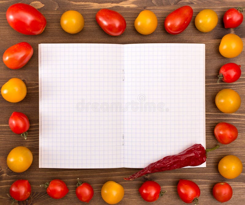 Open Notebook and Small Tomatoes Around Stock Image - Image of ...