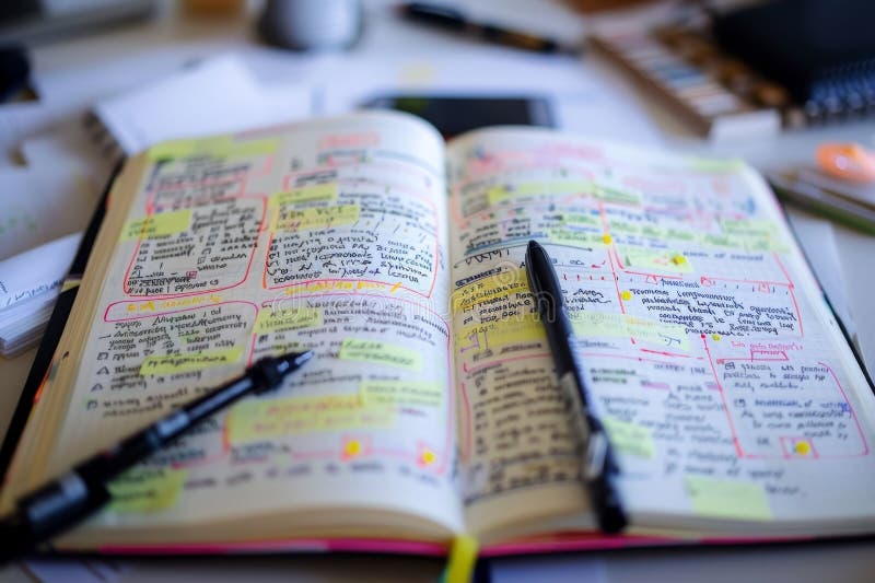 An Open Notebook on a Surface with a Pen Resting on Top, an Open ...