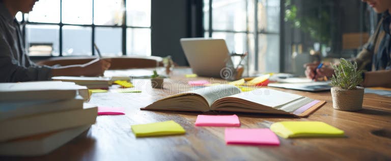 The Open Notebook Surrounded by Creative Collaboration in a Modern ...