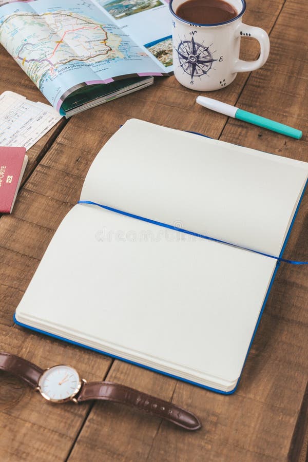 Open Notebook on a Table To Plan a Trip Stock Image - Image of organize ...