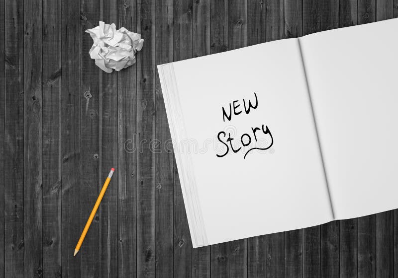 Open Notebook with Text New Story on a Wooden Desk Stock Photo - Image ...