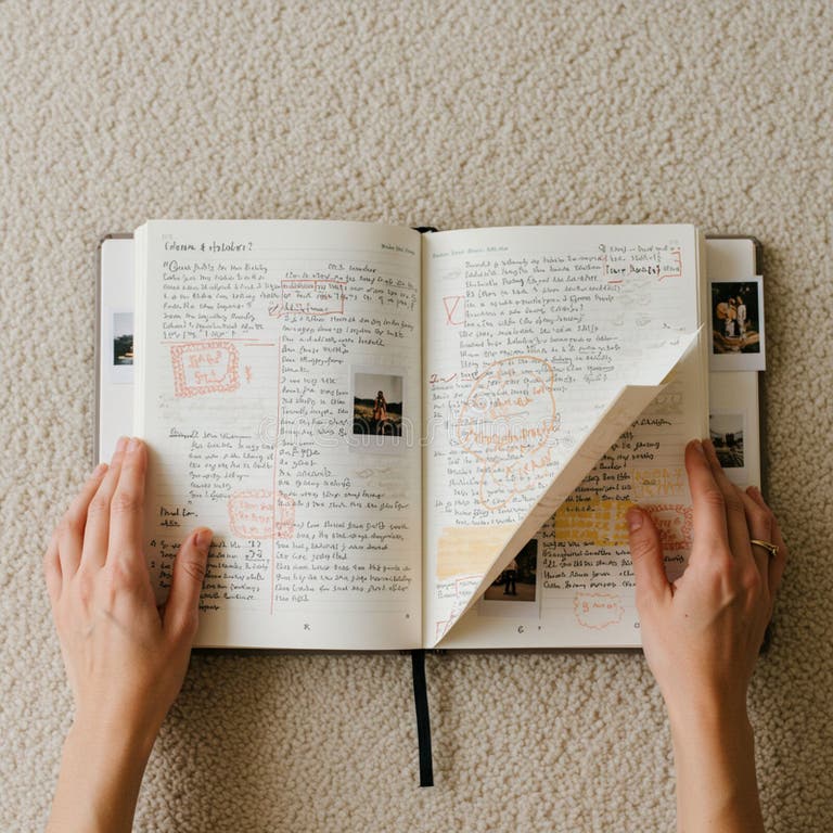 An Open Notebook with Various Handwritten Notes and Doodles, Featuring ...