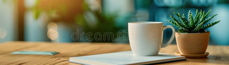 Open Notebook with Writing Space and Coffee Cup on Wooden Table ...