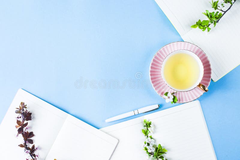 Spring Creative Workplace stock photo. Image of woman - 114959596
