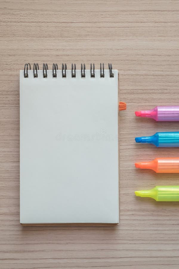 Open Notepad with Marker Pens on Wood Stock Image - Image of colorful ...