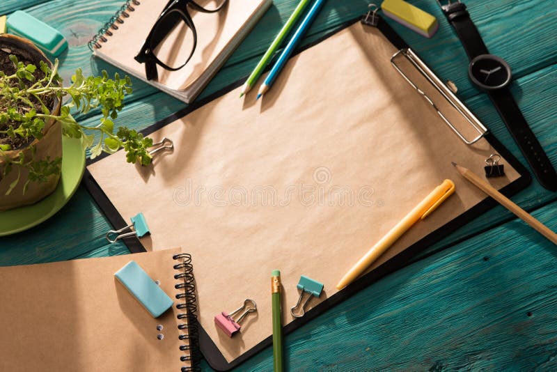 Open Notepad and Office Supplies Stock Image - Image of blue, natural ...