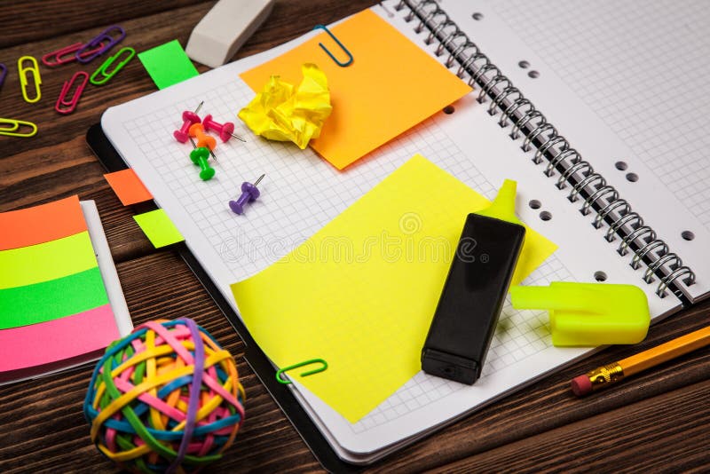 Open Notepad with Office Supplies Stock Image - Image of clip ...