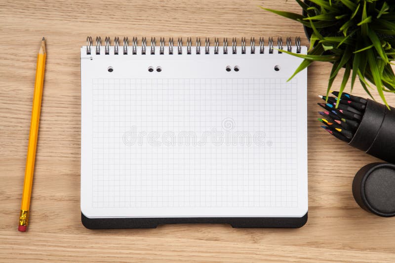 Open Notepad with Office Supplies Stock Photo - Image of brainstorm ...