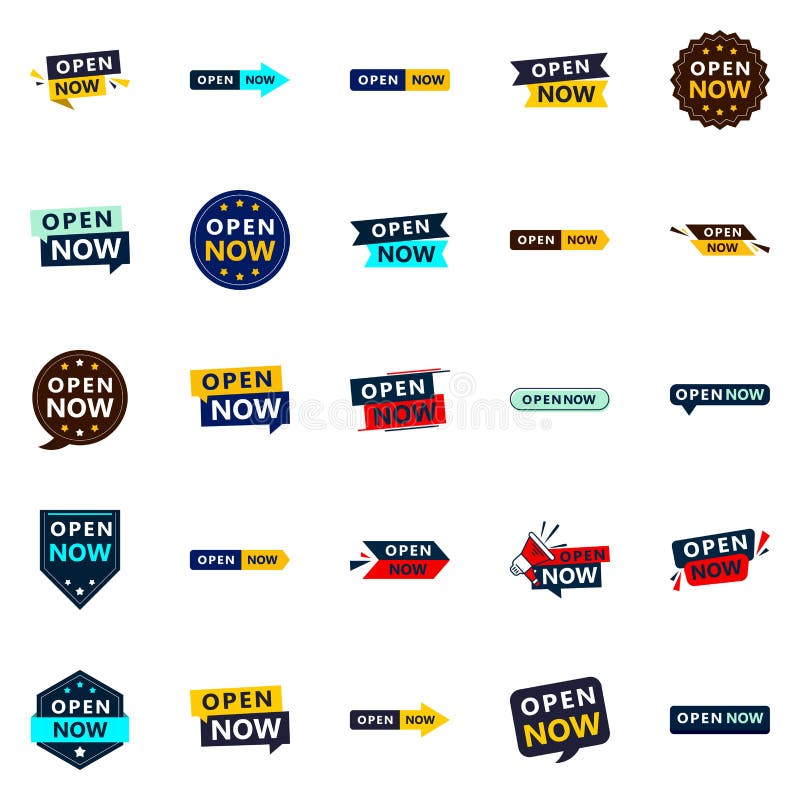 Open Now Banner Pack 25 Different Styles Stock Vector - Illustration of ...
