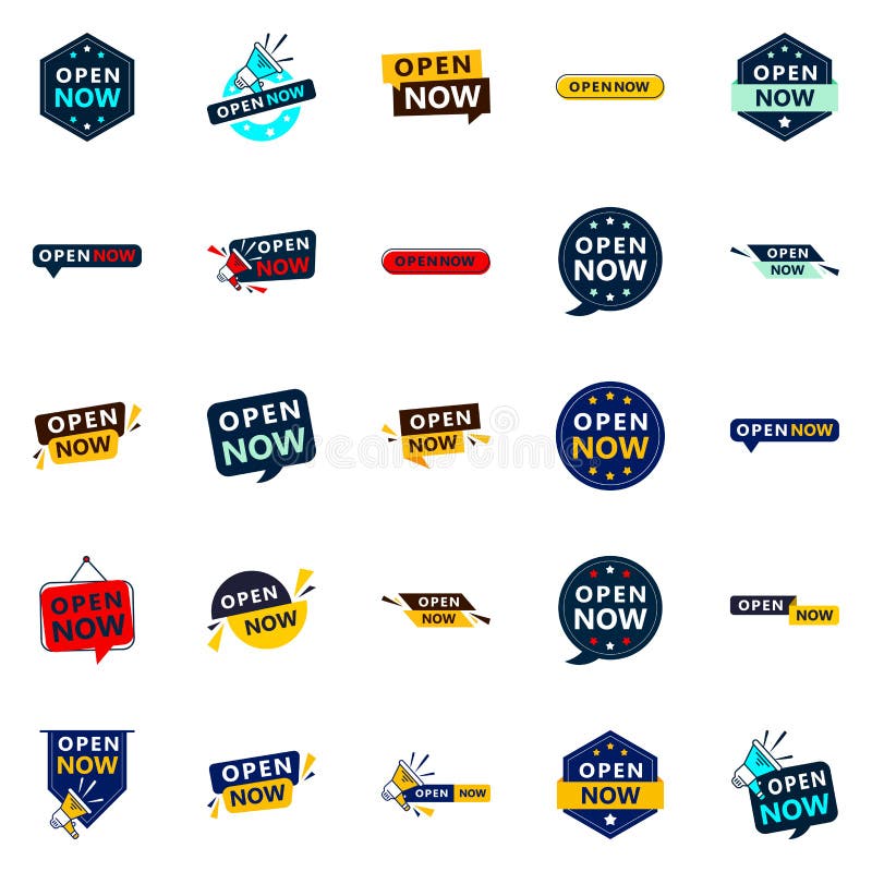 Open Now Collection 25 Different Designs Stock Vector - Illustration of ...