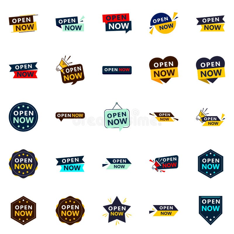 Open Now Collection 25 Versatile Designs Stock Vector - Illustration of ...