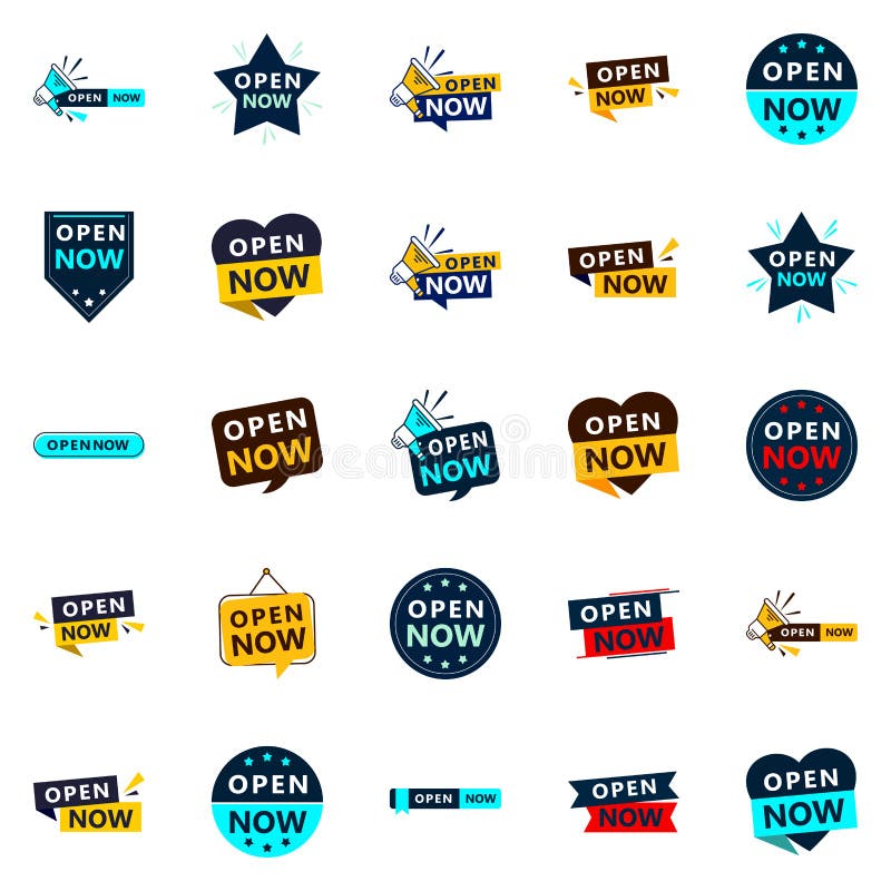 Open Now Graphics Collection 25 Different Designs Stock Vector ...