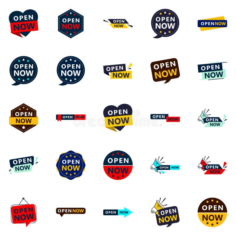 Open Now Graphics Collection 25 Different Designs Stock Vector ...