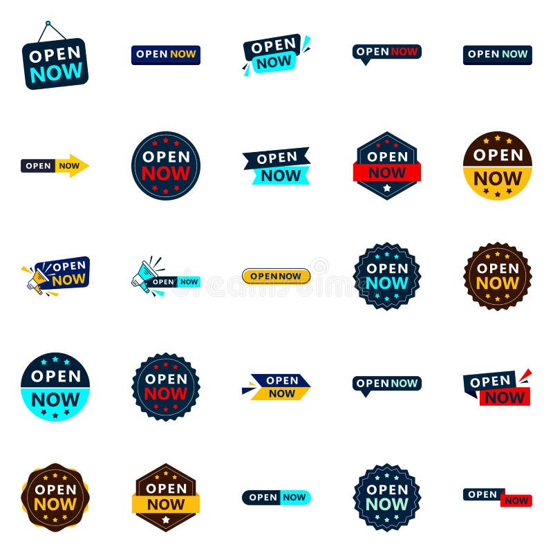 Open Now Graphics Collection 25 Different Designs Stock Vector ...