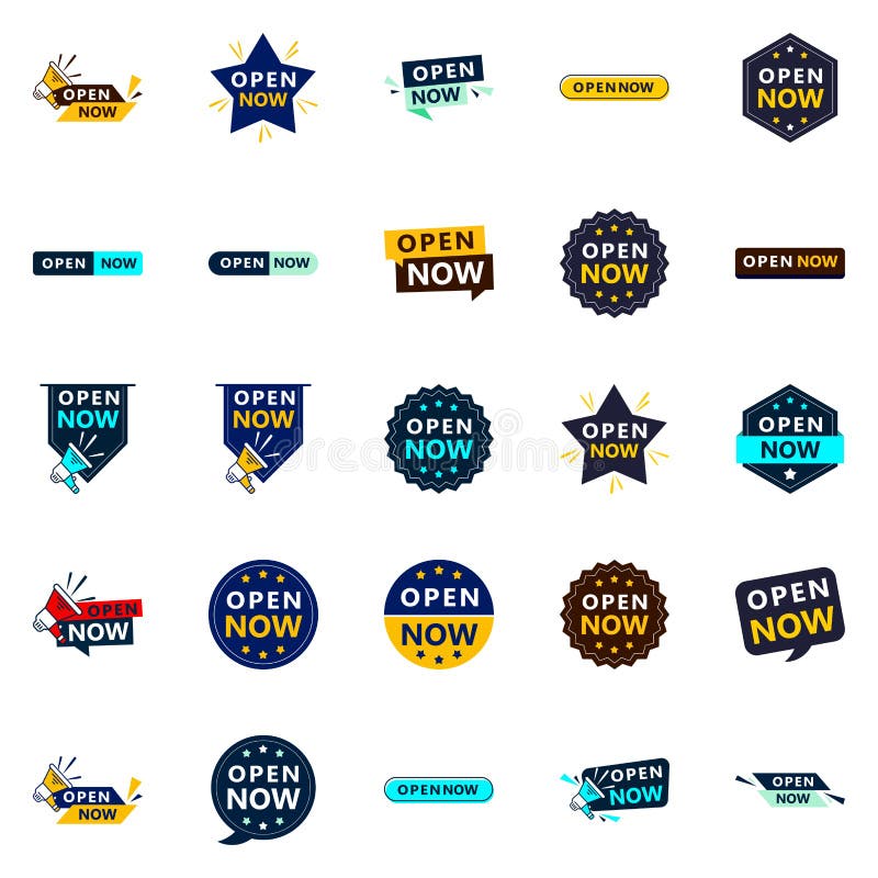 Open Now Graphics Collection 25 Different Designs Stock Vector ...