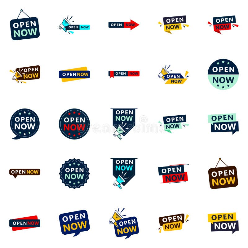 Open Now Graphics Pack 25 Customizable Designs Included Stock Vector ...