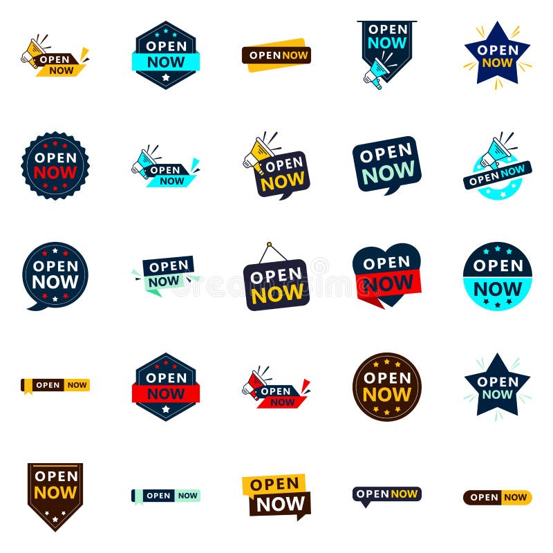 Open Now Graphics Pack 25 Designs Included Stock Vector - Illustration ...