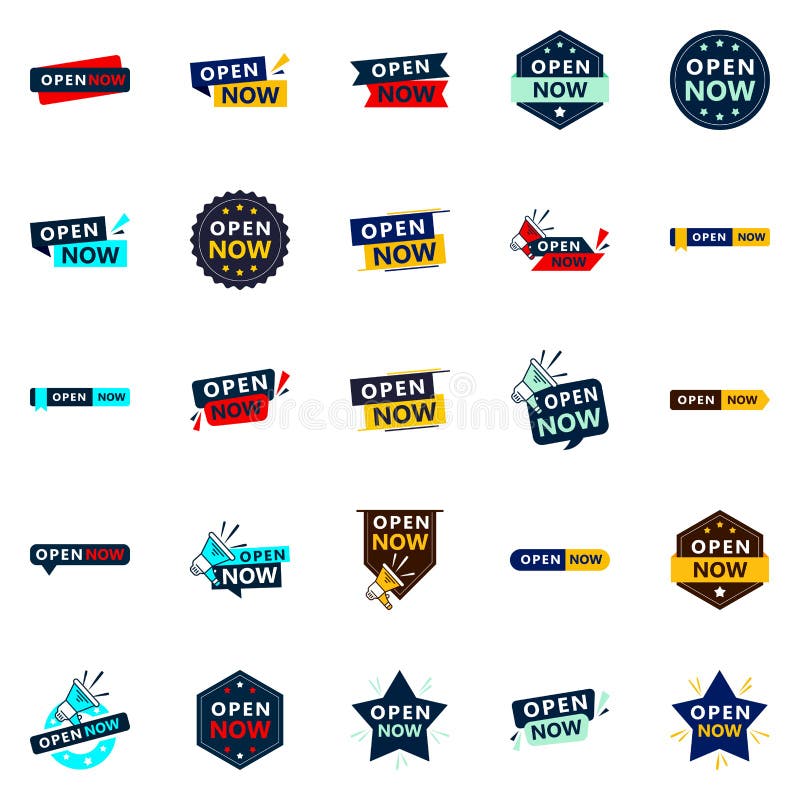 Open Now Graphics Pack 25 Fully Editable Designs Included Stock Vector ...