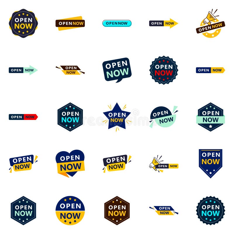 Open Now Graphics Pack 25 Fully Editable Designs Included Stock Vector ...