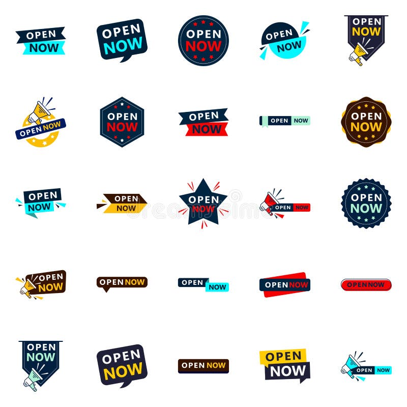 Open Now Graphics Pack 25 Fully Editable Designs Included Stock Vector ...