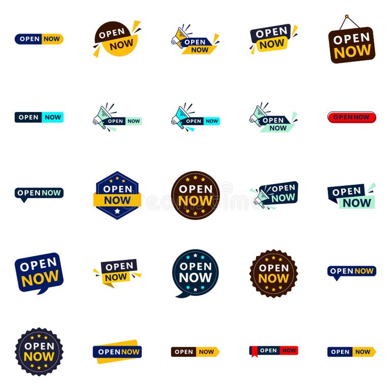 Open Now a Pack of 25 Banners for Different Designs Stock Vector ...