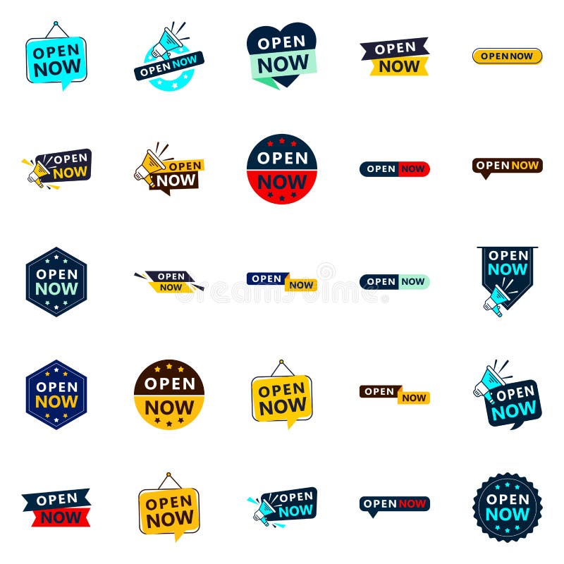 Open Now Pack 25 Different Design Variations Stock Vector ...