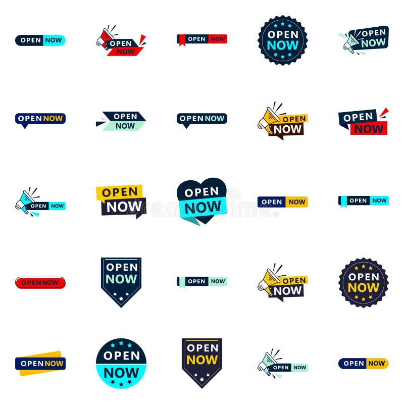 Open Now Pack 25 Diverse Design Options Stock Vector - Illustration of ...