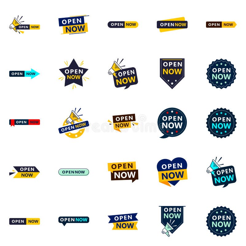 Open Now Pack 25 Diverse Design Options Stock Vector - Illustration of ...