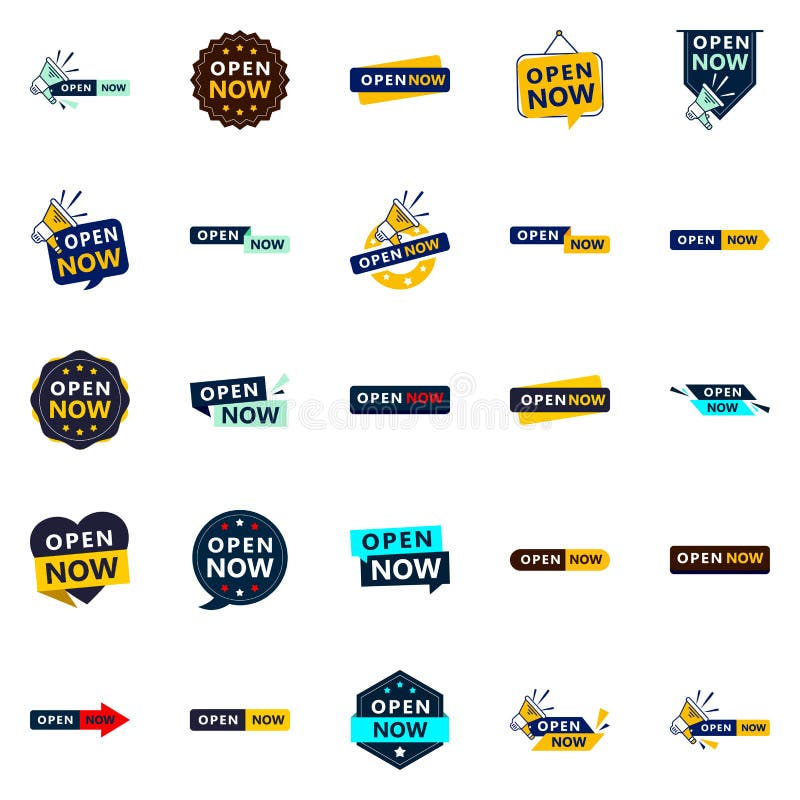 Open Now Pack 25 Unique Designs To Choose from Stock Vector ...