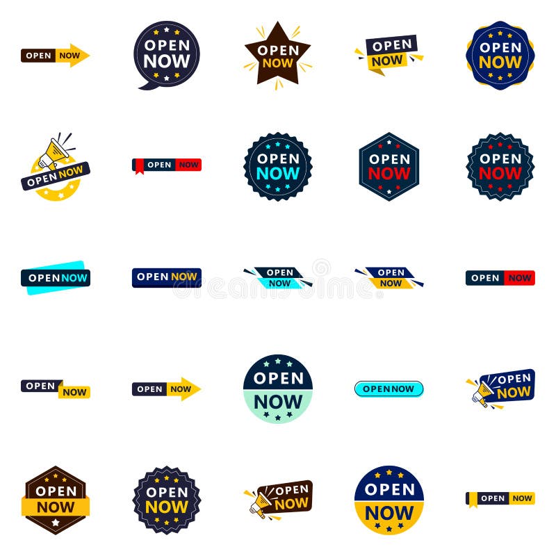 Open Now Set 25 Different Designs To Choose from Stock Vector ...