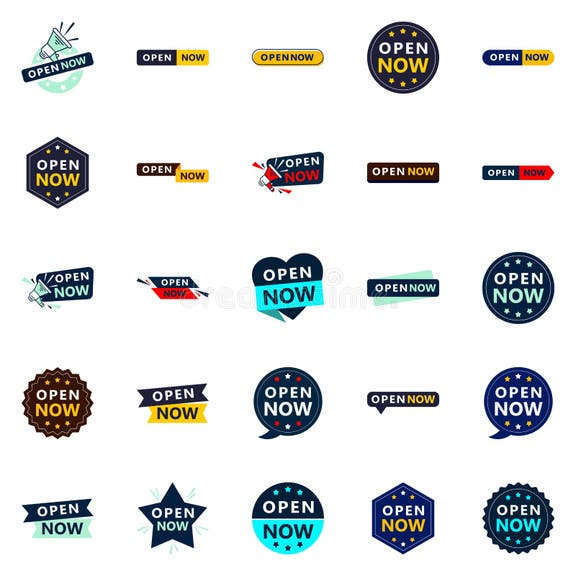 Open Now Sign Pack 25 Customizable Designs Stock Vector - Illustration ...