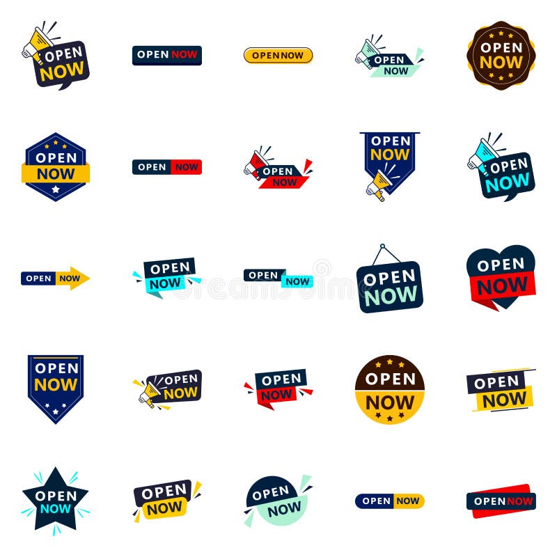 Open Now Vector Pack 25 Different Designs Stock Vector - Illustration ...