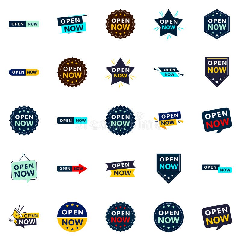 Open Now Vector Pack 25 Different Designs Stock Vector - Illustration ...