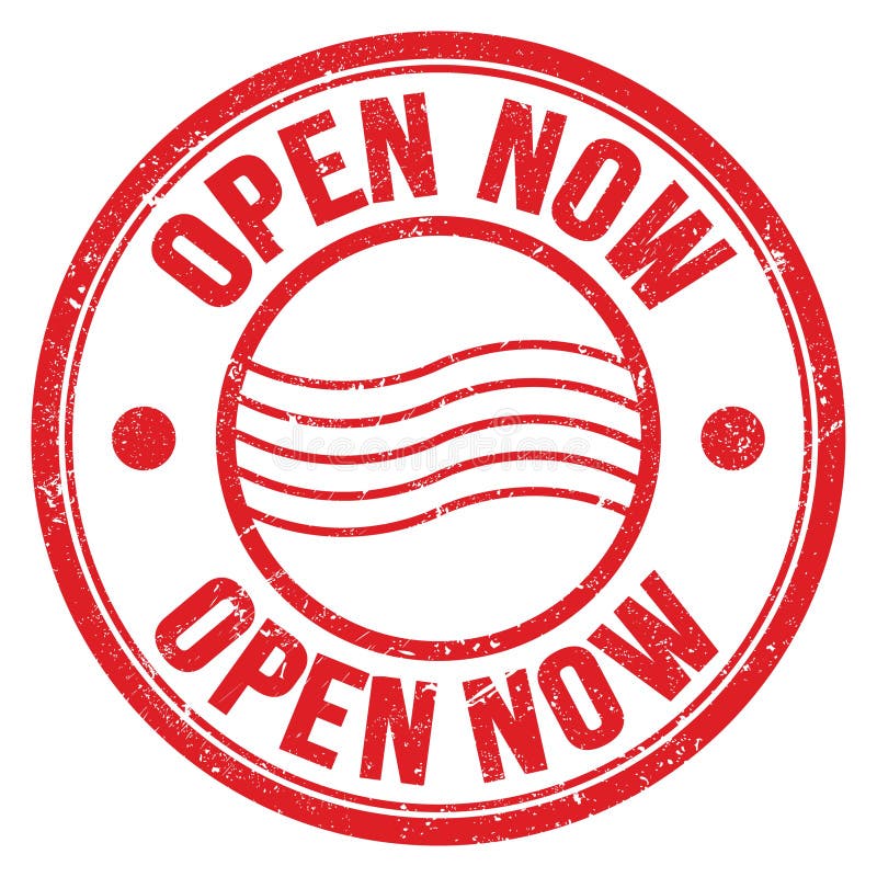 OPEN NOW Text Written on Red Round Postal Stamp Sign Stock Illustration ...