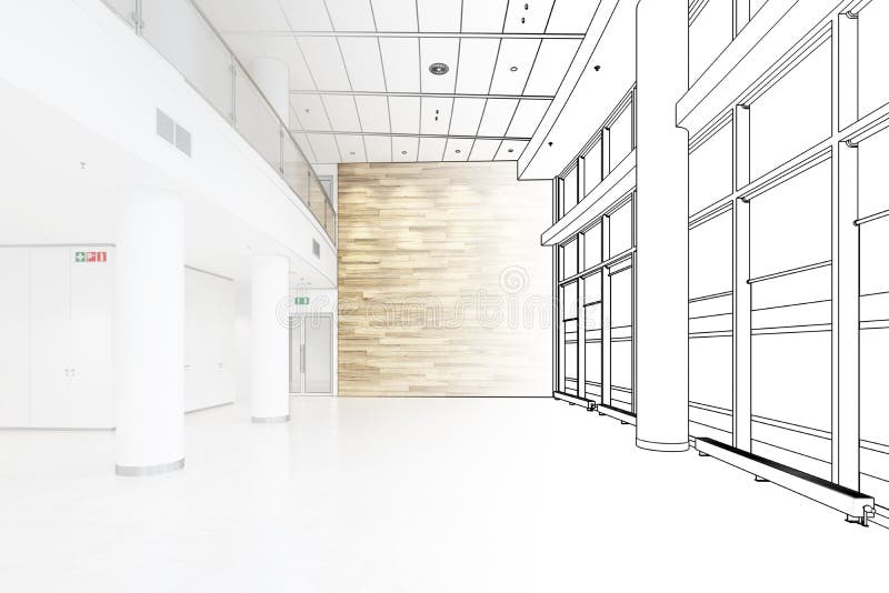 Open Office Area 01 Drawing Stock Illustration - Illustration of ...